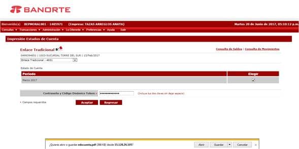 4) El sistema informa que el Estado de cuenta se generó de formaexitosa ...